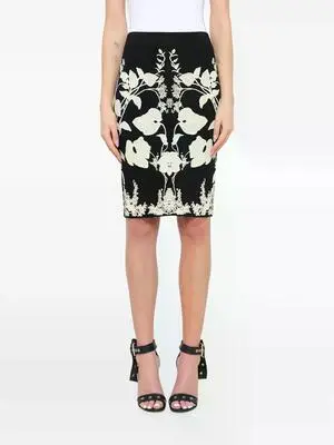 Alexander McQueen Floral-intarsia Pencil Skirt - Black