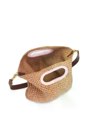 Marni Woven-raffia Embroidered-logo Clutch Bag
