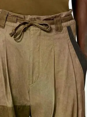 MARANT Khaki Cotton Patchwork Pleated Trousers