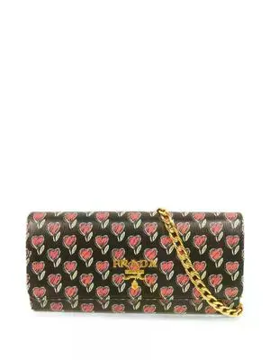 Prada Logo-detail Heart-print Clutch Bag - Black