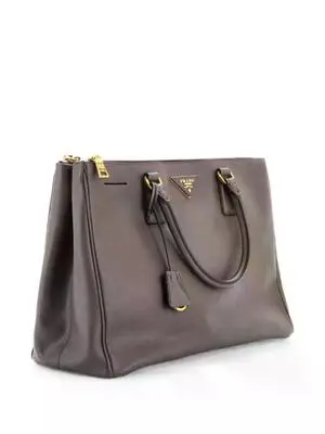 Prada Lux Saffiano Leather Double Zip Tote Bag - Grey