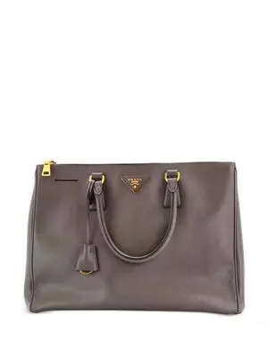 Prada Lux Saffiano Leather Double Zip Tote Bag - Grey