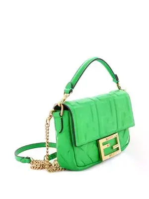 Fendi Baguette Nm Bag Zucca Embossed Leather Mini Crossbody Bag - Green