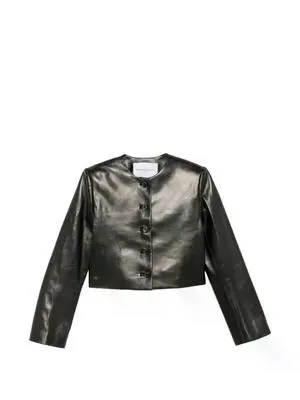 Brandon Maxwell Ryder Cropped Leather Jacket - Black