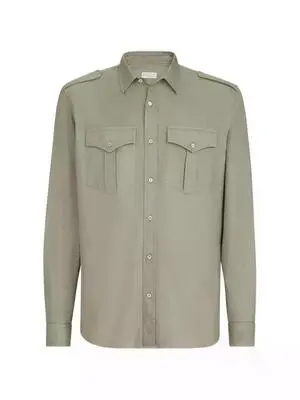 Brunello Cucinelli Garment-dyed Cotton Chevron Shirt With Spread Collar And Epaulettes - Green