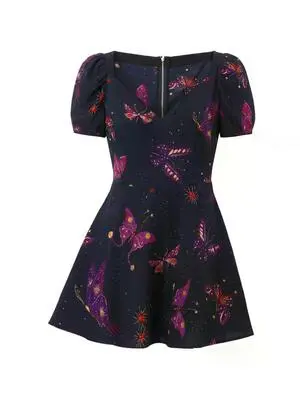 Valentino Garavani Butterfly-print Puffed-sleeve Mini Dress - Blue