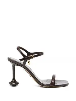 Loewe Crocodile-effect Heeled Sandals - Brown