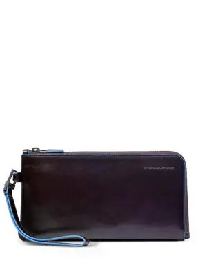PIQUADRO Logo-plaque Leather Clutch Bag - Brown