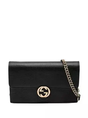 Gucci 2000-2015 Dollar Calfskin Interlocking G Wallet On Chain Crossbody Bag - Black