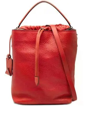 Burberry 2000-2017 House Check Canvas And Calfskin Ashby Bucket Bag Satchel - Red
