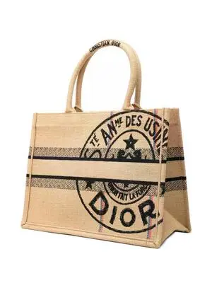 Dior 2022 Jute Embroidered Book Tote Bag - Neutrals