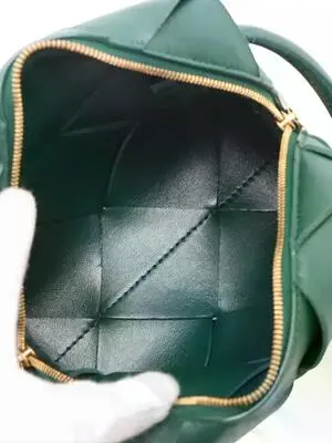 Bottega Veneta Mini Lambskin Intreccio Loop Camera Bag - Green