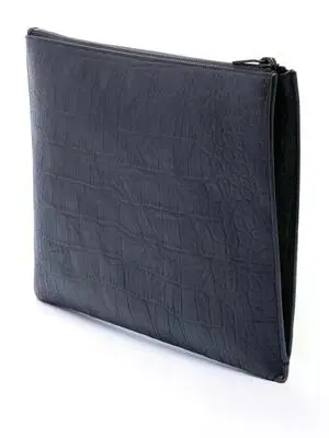 Saint Laurent 2021 Croc Embossed Leather Monogram Document Holder Clutch Bag