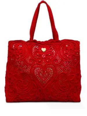 Dolce & Gabbana 2010-2026 Large Cordonetto Lace Beatrice Shopper Tote Bag - Red