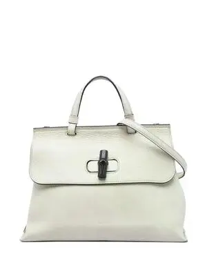 Gucci 2016-2026 Medium Calfskin Bamboo Daily Satchel - White