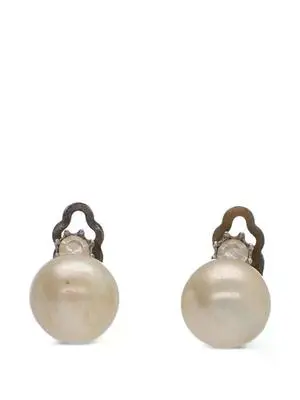 Vintage Pearl And Crystal Clip-on Earrings - Silver