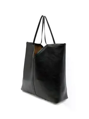 Saint Laurent V-cut Leather Tote Bag - Black