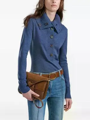 Barbara Bui Button-neck Merino Wool Sweater