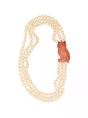 Vintage Owl Detail Necklace With Faux Pearls - Neutrals
