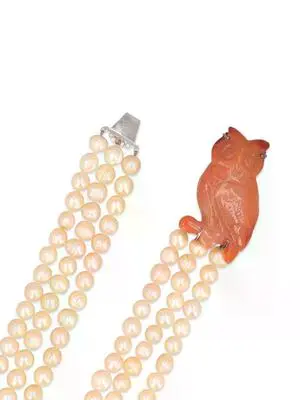 Vintage Owl Detail Necklace With Faux Pearls