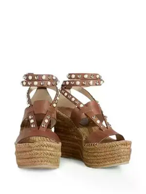 JIMMY CHOO Danica Studded Leather Espadrille Sandals - Brown