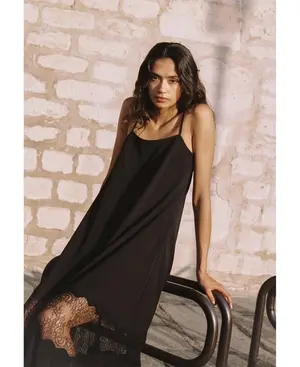 French Connection Quinn Crepe Lace Maxi Dress - Black