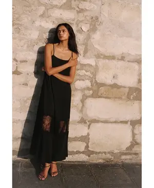 French Connection Quinn Crepe Lace Maxi Dress - Black