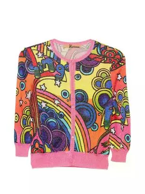 John Galliano 2000s Glitter-knit Graphic-print Cardigan - Pink