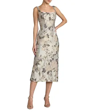 Mac Duggal Floral Brocade Midi Dress
