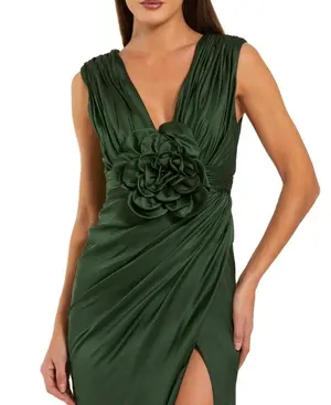 Mac Duggal Charmeuse Gown With 3d Flower Applique