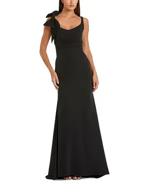 Mac Duggal Petite Scoop Neck Trumpet Gown With Bow Detail - Black
