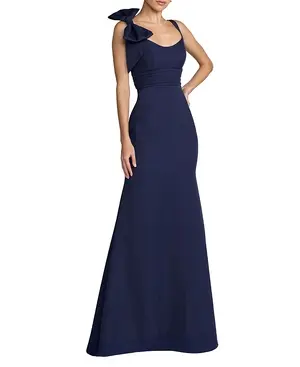 Mac Duggal Petite Scoop Neck Trumpet Gown With Bow Detail