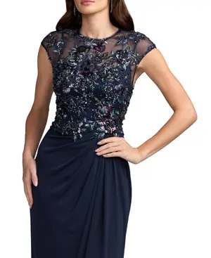 Mac Duggal Embroidered Cap Sleeve Jersey Gown
