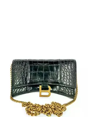 Balenciaga Hourglass Croc-embossed Crossbody Bag - Black