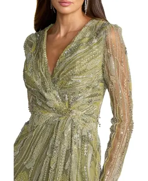 Mac Duggal Hand-embellished V-neck Column Gown