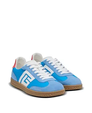 Balmain Swan Trainers In Leather, Suede And Nylon - Blue