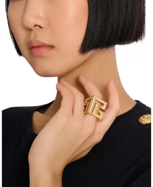 Balmain Pb 3d Rhinestone Cube Ring