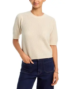 FRAME Gathered Honeycomb Cashmere Sweater - Cream