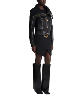 Balmain Lambskin And Knit Bomber Jacket - Black