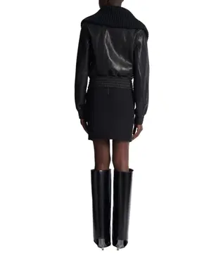 Balmain Lambskin And Knit Bomber Jacket