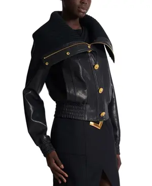 Balmain Lambskin And Knit Bomber Jacket