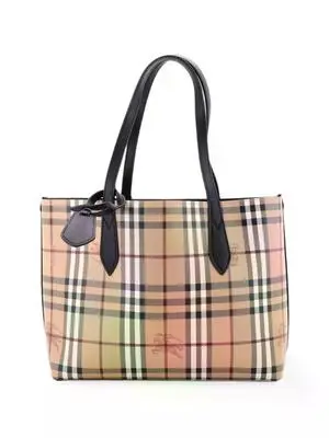 Burberry Reversible Tote Haymarket Coated Canvas And Leather Small Satchel - Neutrals
