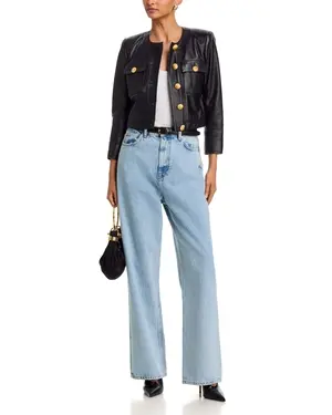 L'Agence Deidra Leather Collarless Jacket