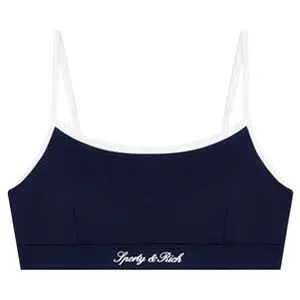 SPORTY & RICH Signature Logo Athletic Bra 'dark Navy/white - Blue