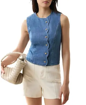 Mint Velvet Denim Scallop Detail Waistcoat - Blue