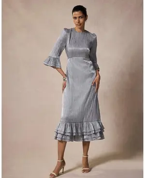 Mint Velvet Metallic Ruffle Sleeve Midi Dress