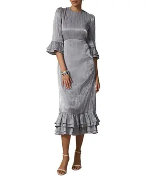 Mint Velvet Metallic Ruffle Sleeve Midi Dress