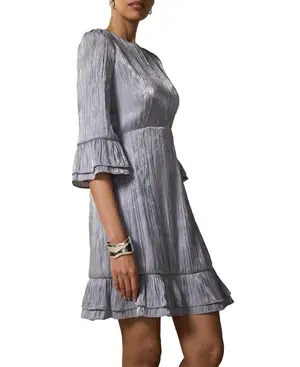 Mint Velvet Metallic Ruffle Mini Dress