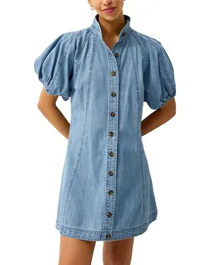 MARIE OLIVER Esther Puffed Sleeve Dress - Lightwash