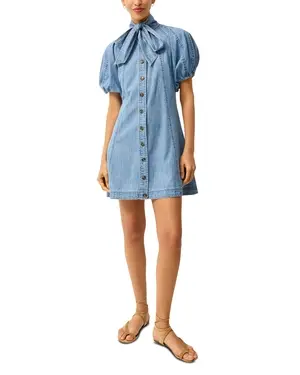 MARIE OLIVER Esther Denim Dress With Puff Sleeves